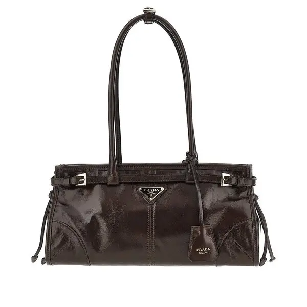 Prada Shiny Leather Medium Bonnie Bag - Brown
