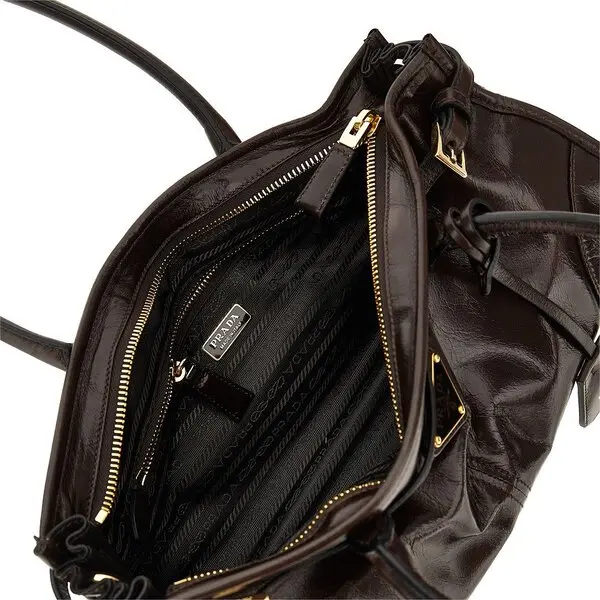 Prada Shiny Leather Medium Bonnie Bag - Brown