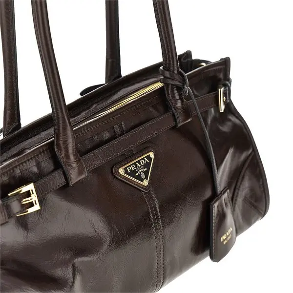 Prada Shiny Leather Medium Bonnie Bag - Brown