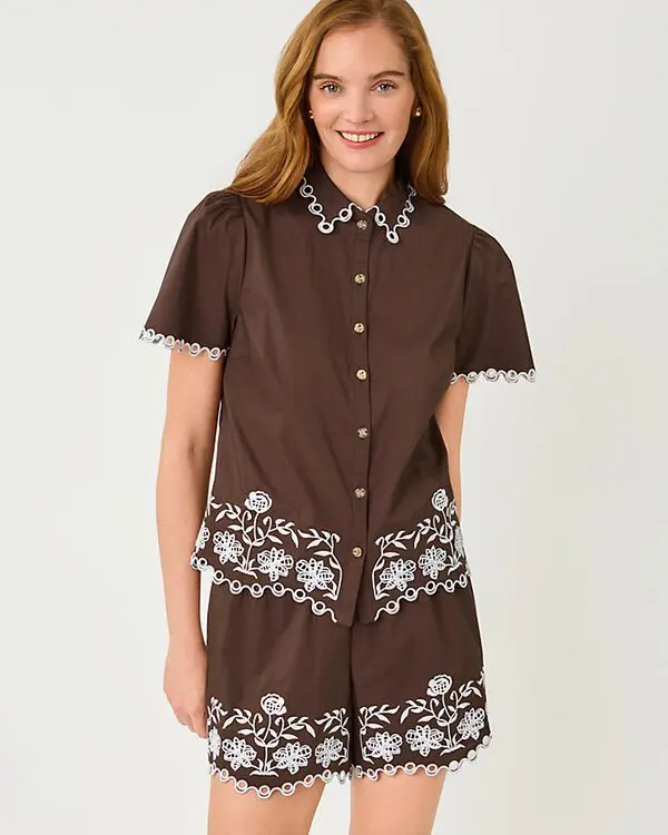 Lilly Pulitzer® Short Sleeve Embroidered Top - Coco Beach