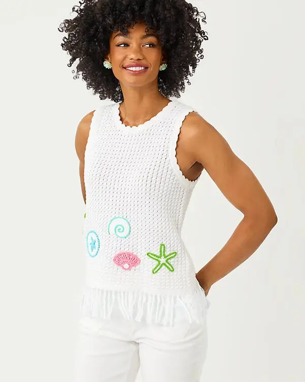Lilly Pulitzer® Roe Crochet Sweater Shell Tank - White
