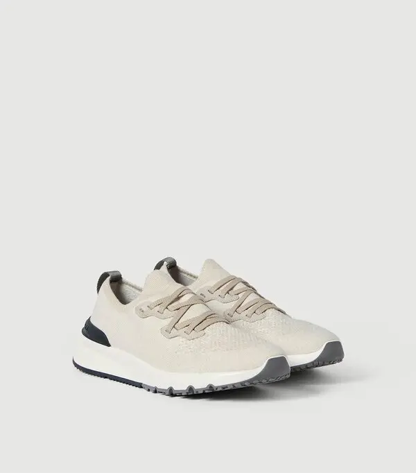 Brunello Cucinelli Cotton-blend Chiné-knit Sneakers