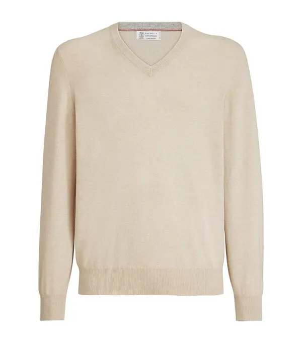 Brunello Cucinelli Cashmere V-neck Sweater - Beige