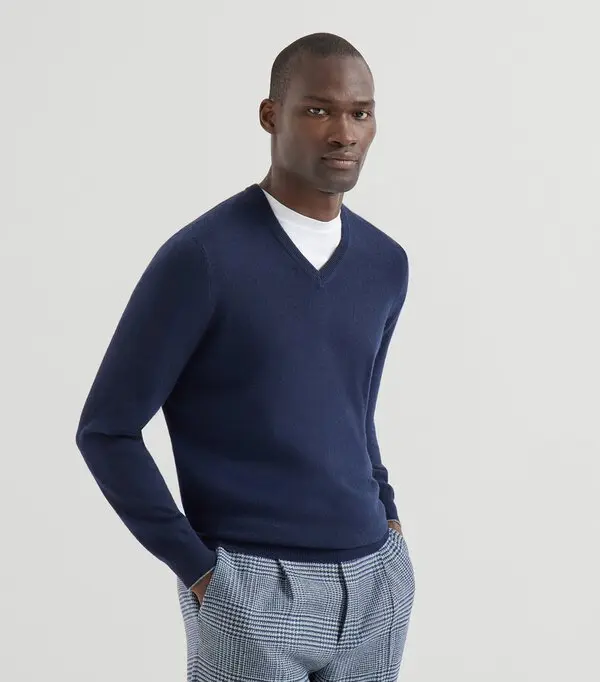 Brunello Cucinelli Cashmere V-neck Sweater - Blue