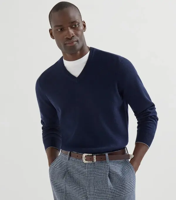 Brunello Cucinelli Cashmere V-neck Sweater - Blue