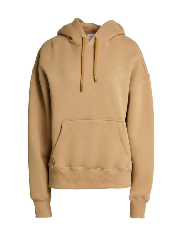 AMI Paris Cotton Blend Fleece Hoodie - Beige
