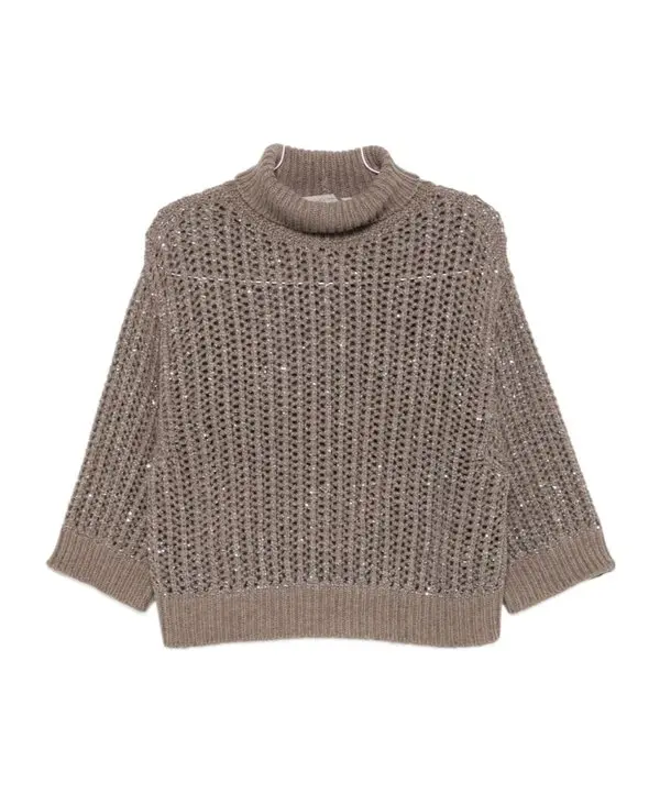 D.exterior Open-knit Crystal Turtleneck Sweater