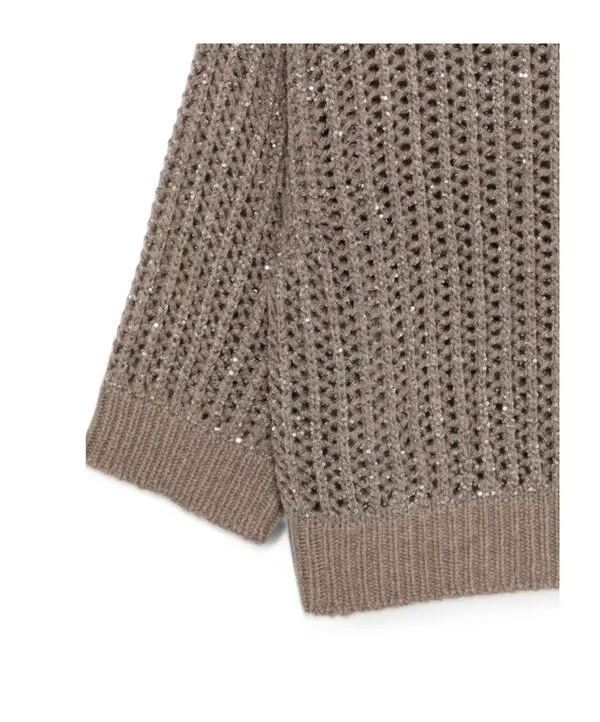 D.exterior Open-knit Crystal Turtleneck Sweater