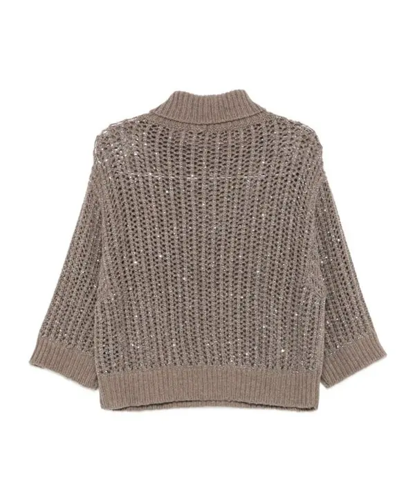 D.exterior Open-knit Crystal Turtleneck Sweater