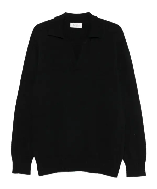 LANEUS Fine-knit Long-sleeve Sweater - Black