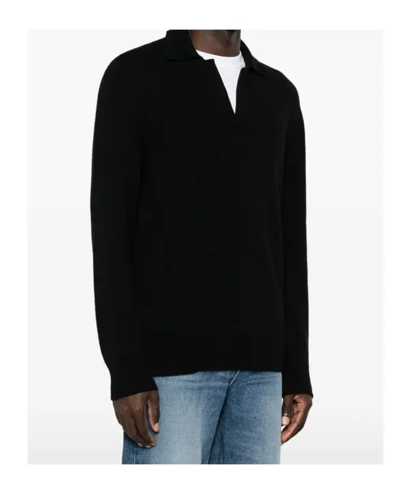LANEUS Fine-knit Long-sleeve Sweater - Black