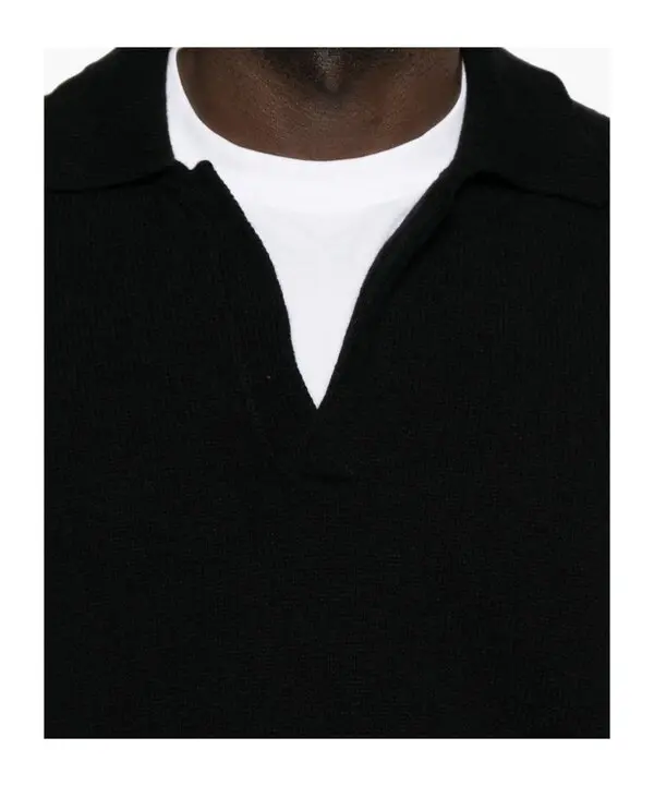 LANEUS Fine-knit Long-sleeve Sweater - Black
