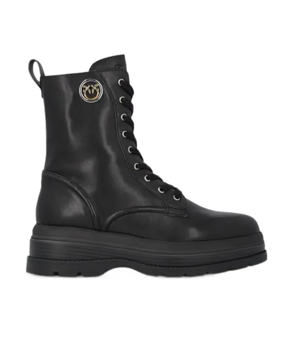 Pinko Logo Plaque Lace Up Ankle Boots
