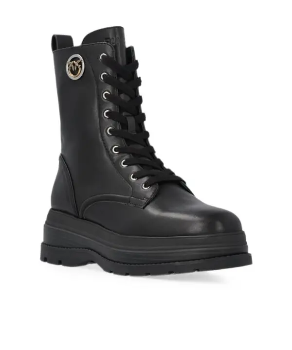 Pinko Logo Plaque Lace Up Ankle Boots