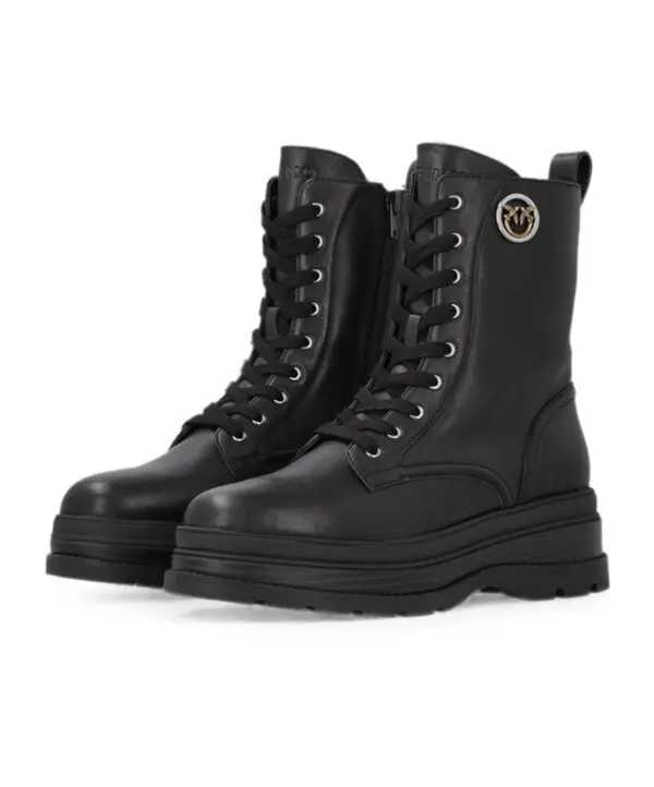 Pinko Logo Plaque Lace Up Ankle Boots