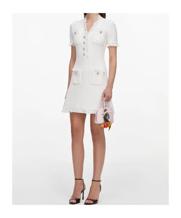 SELF-PORTRAIT Textured Knit Mini Dress - Cream