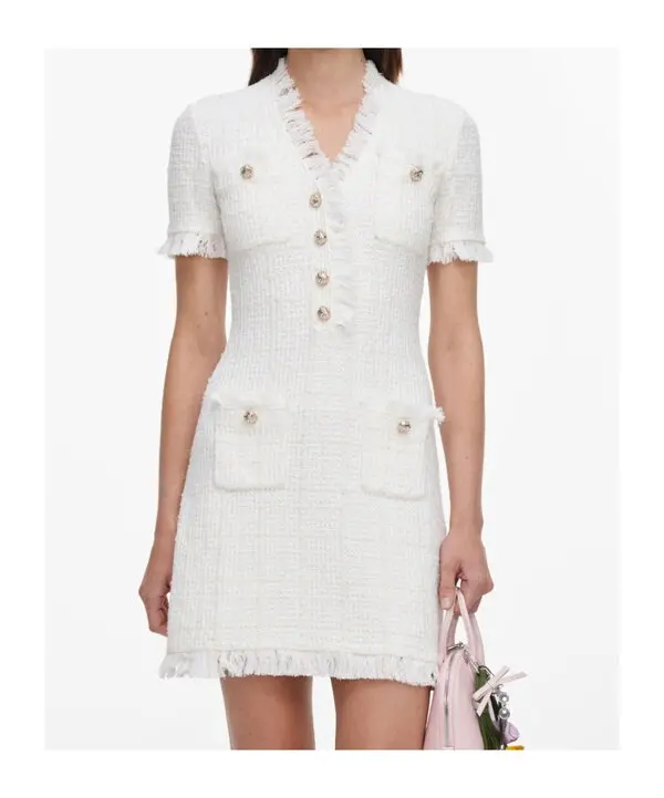 SELF-PORTRAIT Textured Knit Mini Dress - Cream