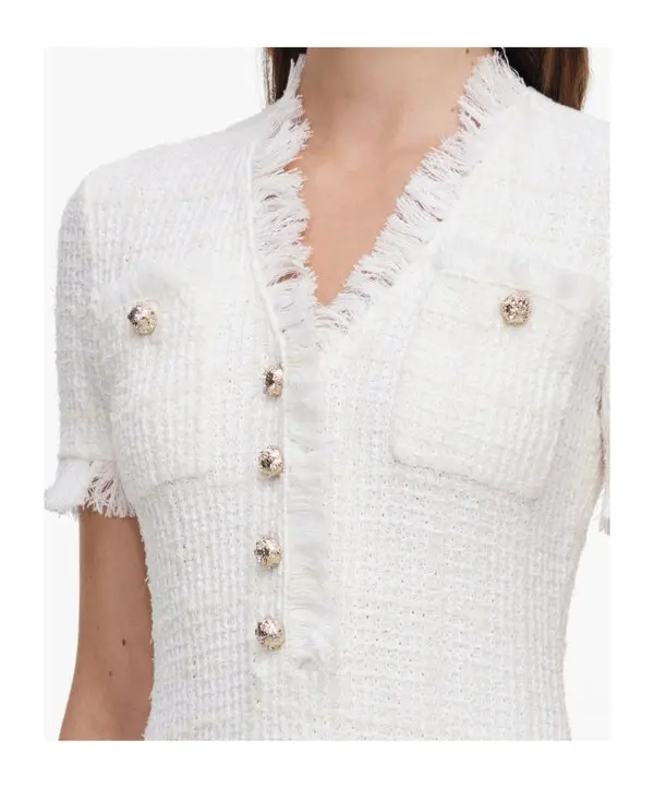 SELF-PORTRAIT Textured Knit Mini Dress - Cream