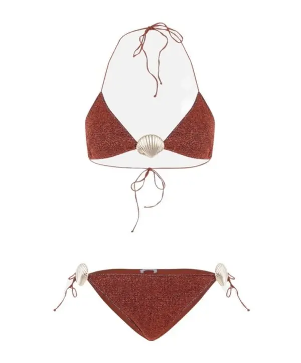 Oseree Shell Lurex Bikini Set - Brown