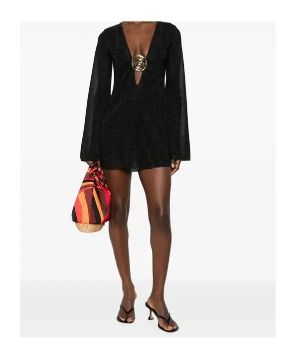 Oseree Lurex Plunge Mini Dress