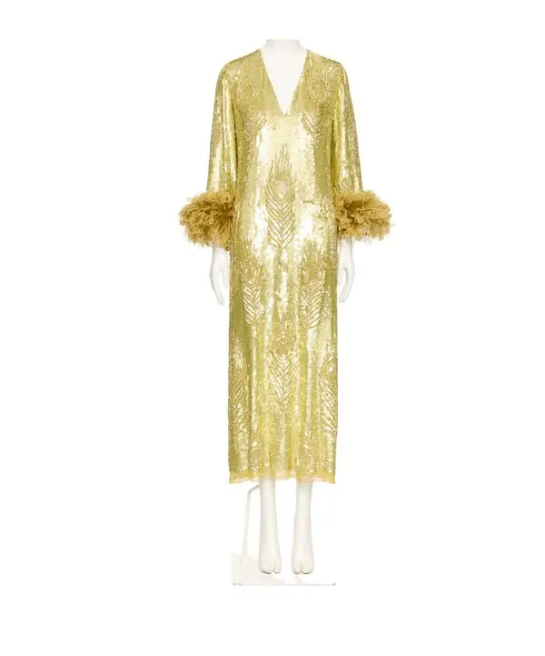 Valentino Garavani Sequin And Feather Embellished Long Sleeve Dress