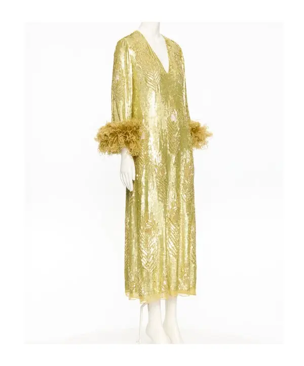 Valentino Garavani Sequin And Feather Embellished Long Sleeve Dress