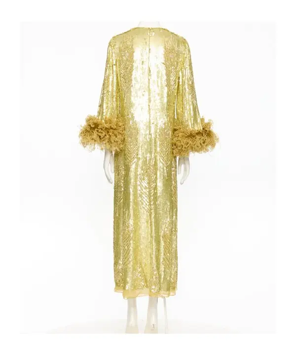 Valentino Garavani Sequin And Feather Embellished Long Sleeve Dress