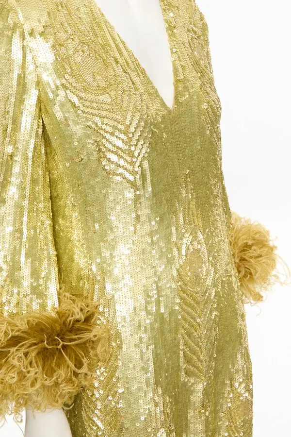 Valentino Garavani Sequin And Feather Embellished Long Sleeve Dress