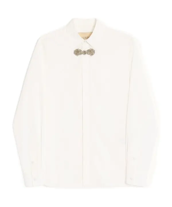 Valentino Garavani Long-sleeved Cotton Poplin Shirt With Embroidered Frog Closure - No