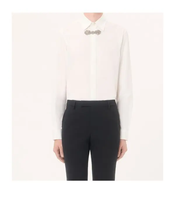 Valentino Garavani Long-sleeved Cotton Poplin Shirt With Embroidered Frog Closure - No