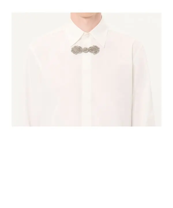 Valentino Garavani Long-sleeved Cotton Poplin Shirt With Embroidered Frog Closure - No