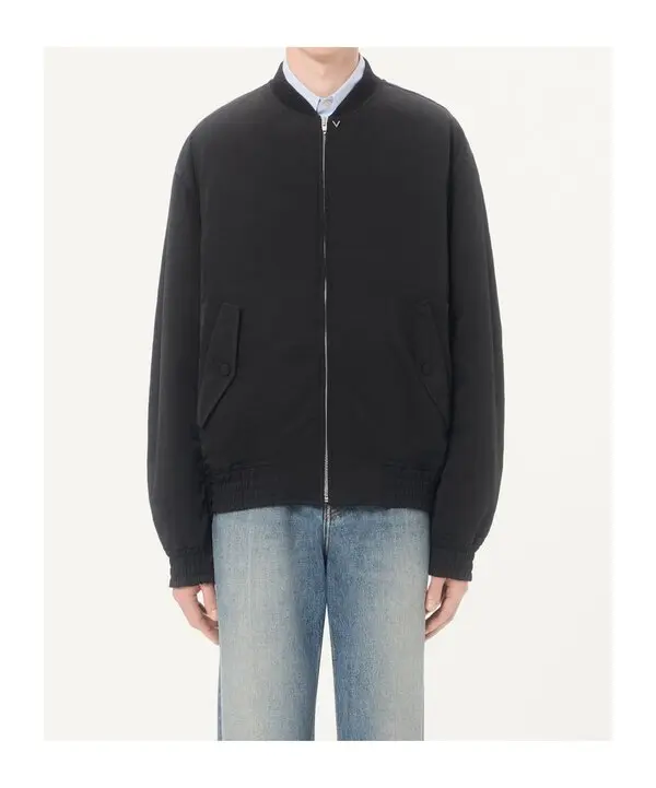 Valentino Garavani Viscose And Cotton Cannetté Bomber Jacket - Black