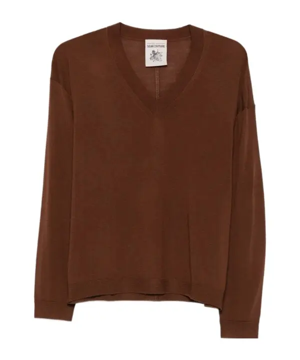 SEMICOUTURE Ribbed-knit V-neck Top