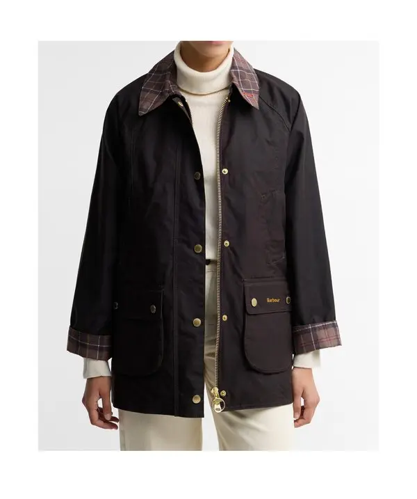 Barbour Tartan Collar Waxed Jacket
