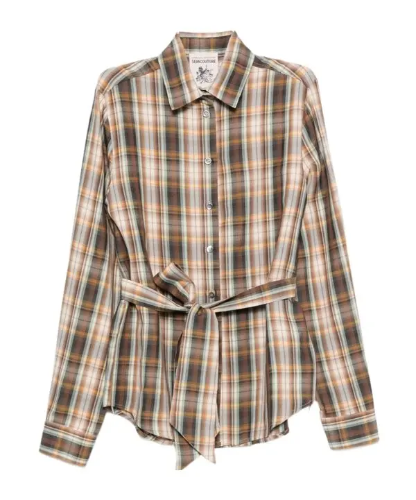 SEMICOUTURE Plaid Shirt With Tie-front Detail