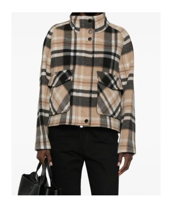 Pinko Check-pattern High-neck Coat