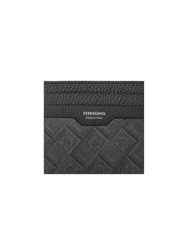 FERRAGAMO Spliced Embossed Card Holder - Black