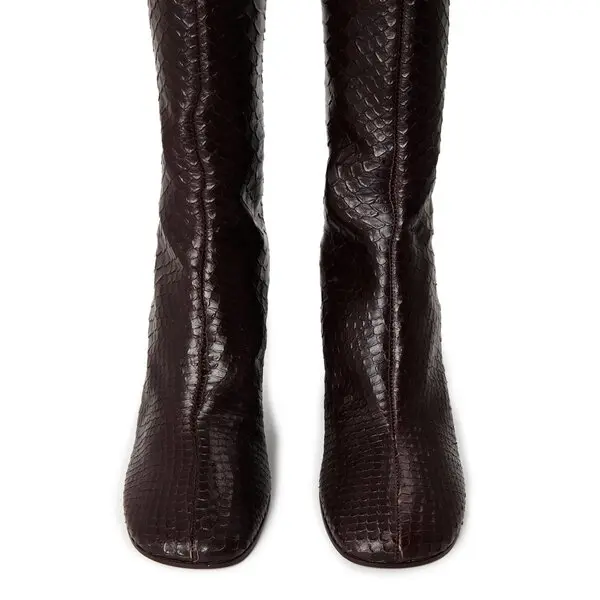 Paris Texas Snake Print Square Toe Block Heel Ankle Boots