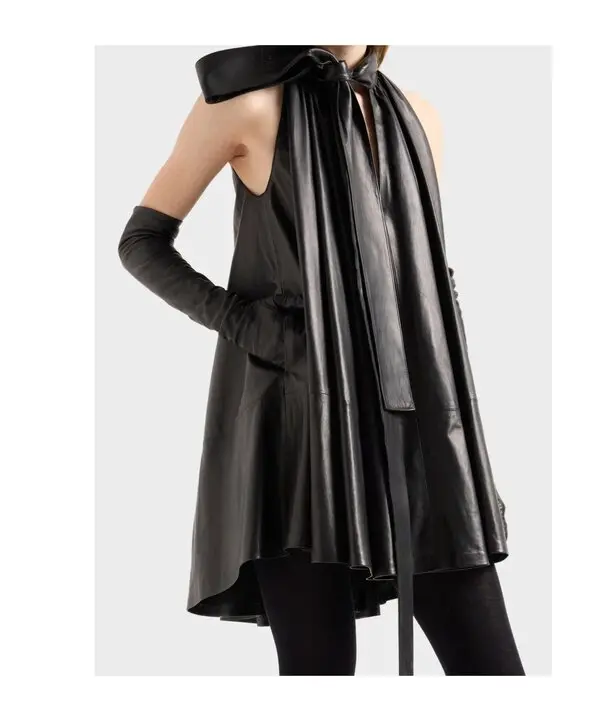 7 For All Mankind Faux Leather Ruffled Dress