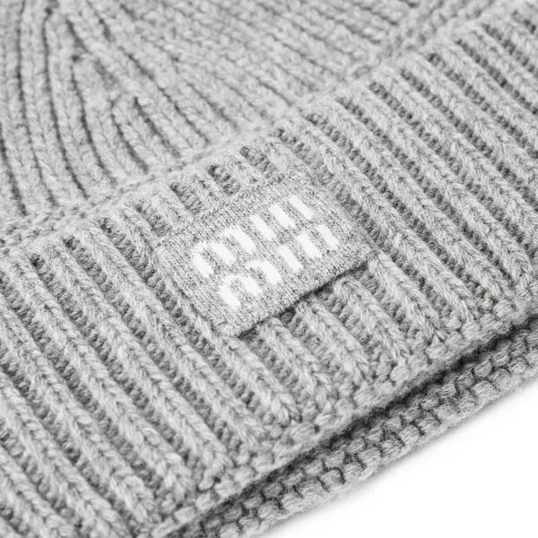 Miu Miu Ribbed Knit Beanie - Gray