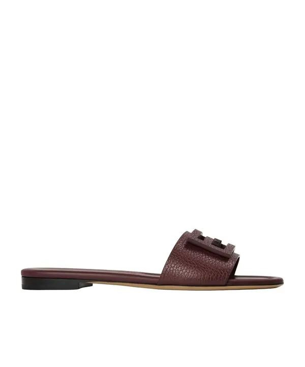 Fendi Grain Leather Slide Sandals - Red
