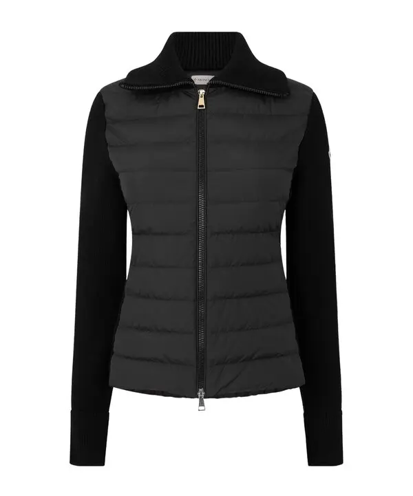 Moncler Quilted Zip Jacket With Knit Sleeves