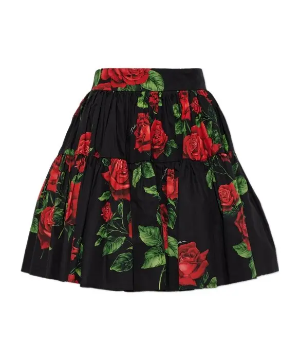 Dolce & Gabbana Rose-print Poplin Skirt