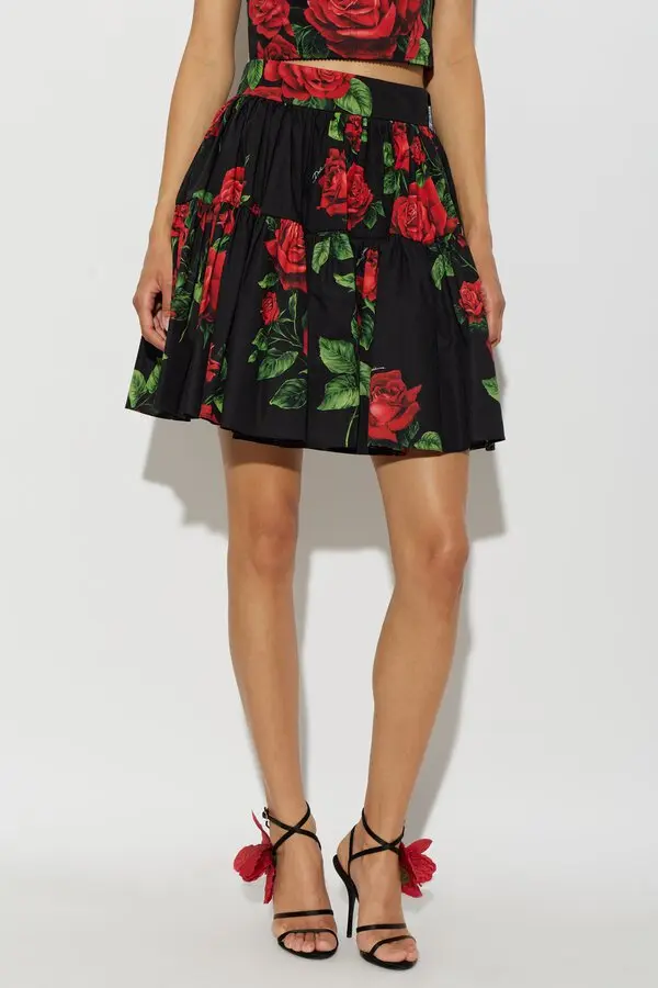 Dolce & Gabbana Rose-print Poplin Skirt