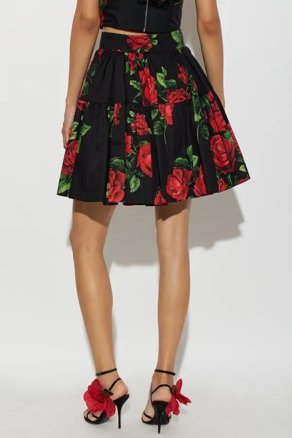 Dolce & Gabbana Rose-print Poplin Skirt