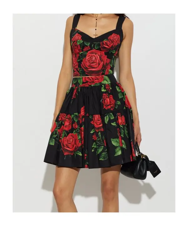 Dolce & Gabbana Rose-print Poplin Skirt