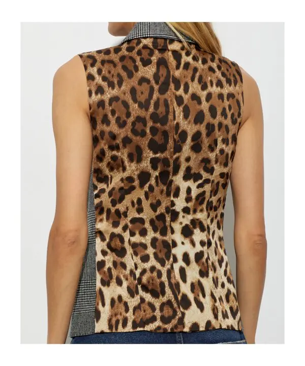 Dolce & Gabbana Checked Leopard Printed Waistcoat