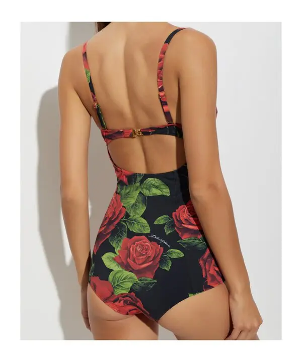 Dolce & Gabbana Rose-print Balconette One-piece Swimsuit