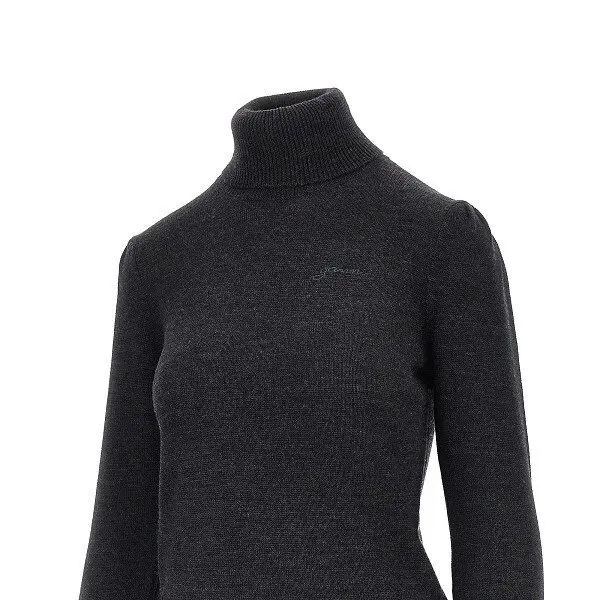GANNI Lace Trim Merino Wool Turtleneck Sweater - Phantom Black