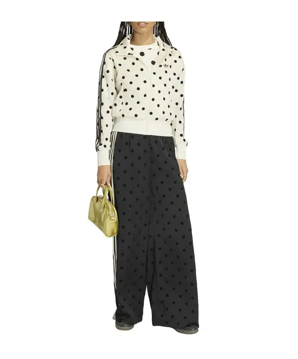 ADIDAS ORIGINALS Polka Dot Stand Collar Cropped Zip Jacket - White